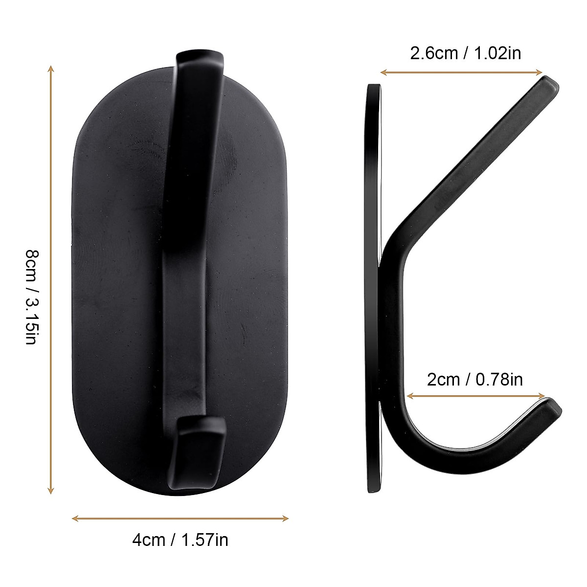 Self Adhesive Hooks for Wall, 4 Pack Wall Hooks for Hanging Coat Door Hook Towel Racks for Bathroom Stainless Steel Shower Heavy Duty Robe Hook for Towel, Coat, Robe, Cloth, Hat (Black)