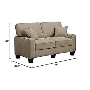 Serta Palisades Upholstered Sofas for Living Room Modern Design Couch, Straight Arms, Soft Fabric Upholstery, Tool-Free Assembly, 61" Loveseat, Sand Beige