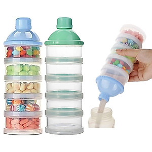 2 PCS 5 Layers Baby Milk Powder Dispenser, Portable Formula Dispenser, Travel Milk Powder Container, Snack Storage Box (Blue + Green)