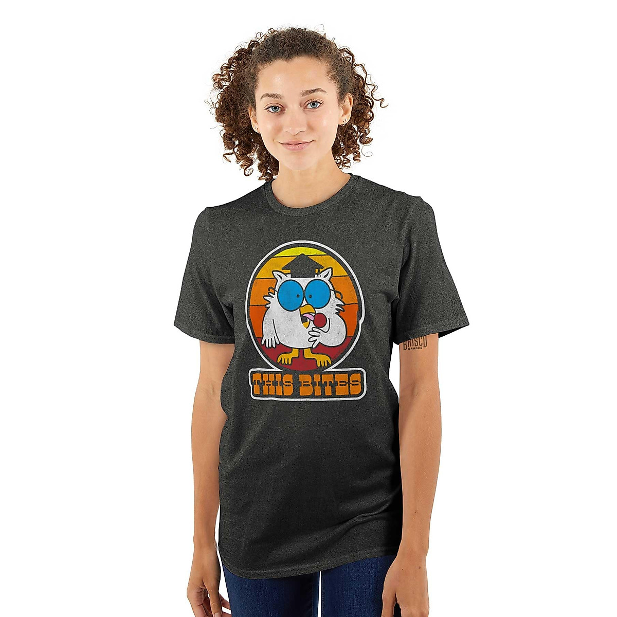 This Bites Funny Mr Owl Tootsie Pop Graphic T Shirt Men or Women Dark Heather