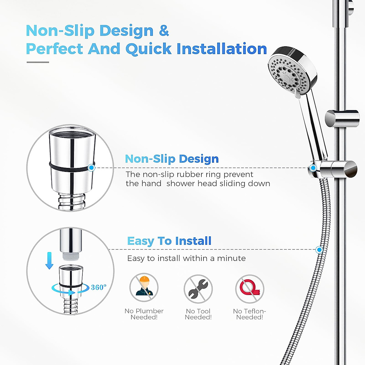 WTEETB Shower Hose Extra Long 100 Inches, 304 Stainless Steel Handheld Shower Head Hose Replacement, Flexible Hose Attachment, Toilet Hose for Bidet Sprayer 8.3 feet