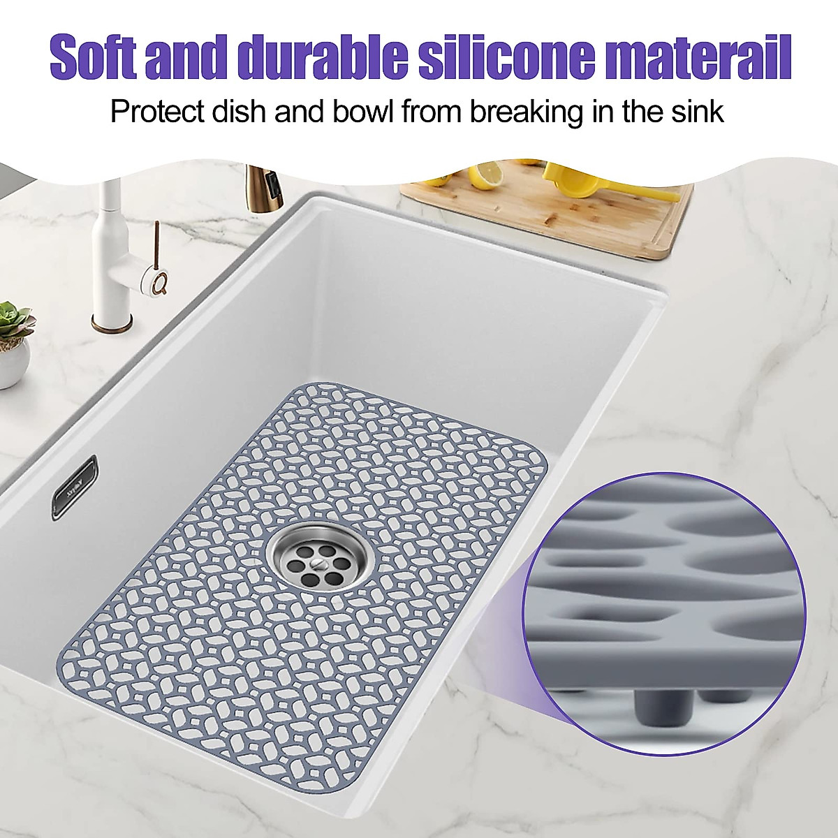 JUSTOGO Silicone Sink Mat, Kitchen Sink Protectors for Kitchen Sink Grid Accessory with Center Drain 24.8"x 13",1 PCS Non-slip Folding Sink Mats for Bottom of Farmhouse Stainless Steel Porcelain Sink