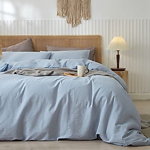 LIFETOWN 100% Washed Cotton Duvet Cover Set Linen Like Textured Breathable Lightweight (Linen, King)