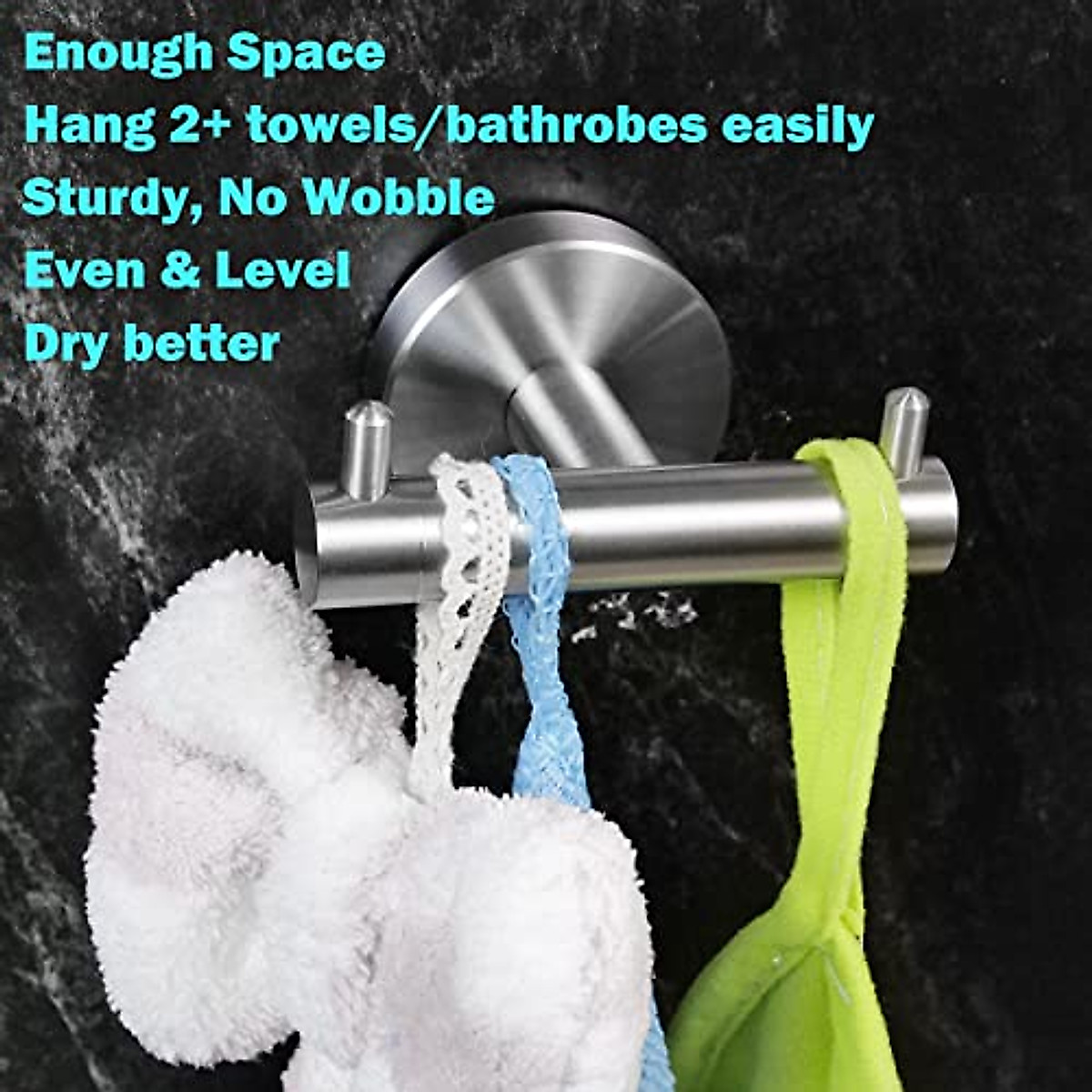 Double Towel Hook for Bathroom 2 Pack Wall Mounted Heavy Duty Stainless Steel Robe Coat Hook, Cabinet Closet Door Sponges Holder for Bedroom Kitchen Garage, Brushed Finish