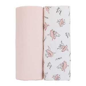 NoJo Ballerina Piggy Pink and White Tutu Dress, Ballet 100% Cotton 2Pk Muslin Swaddles