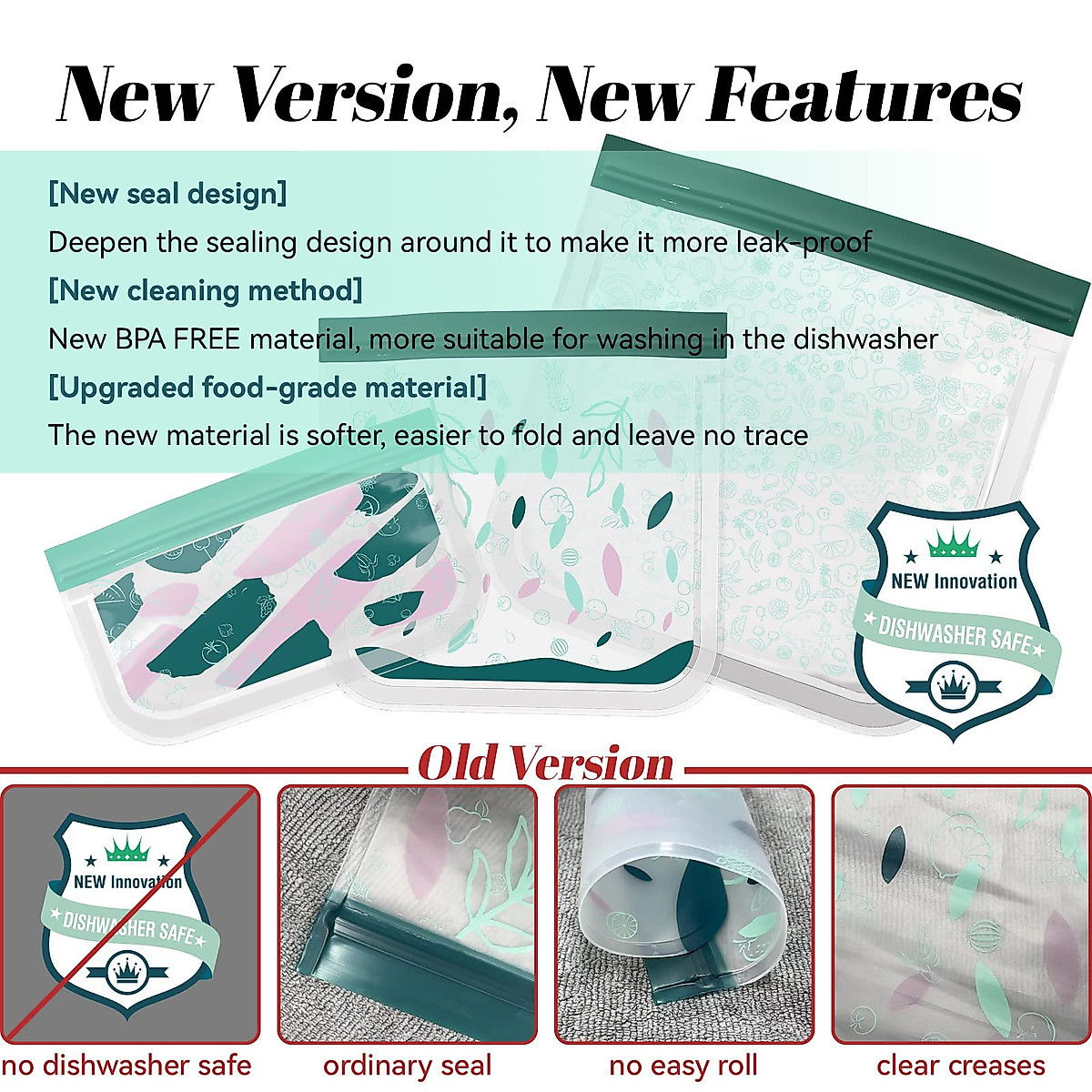 9-Pack Reusable Sandwich Bags, Reusable Snack Bags Silicone, Leakproof Reusable Freezer Bags for Kids Travel/Home Organization, Reusable Food Storage Bags BPA Free