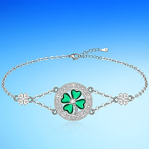 Four Leaf Clover Bracelet for Women St Patricks Day Shamrock Bracelets Sterling Silver Celtic Knot Irish Green Clover Jewelry Charm Lucky Gifts
