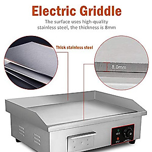 Aliyaduo 110V 3000W 22" Commercial Electric Countertop Griddle Flat Top Grill Hot Plate BBQ,Adjustable Thermostatic Control,Stainless Steel Restaurant Grill for Kitchen