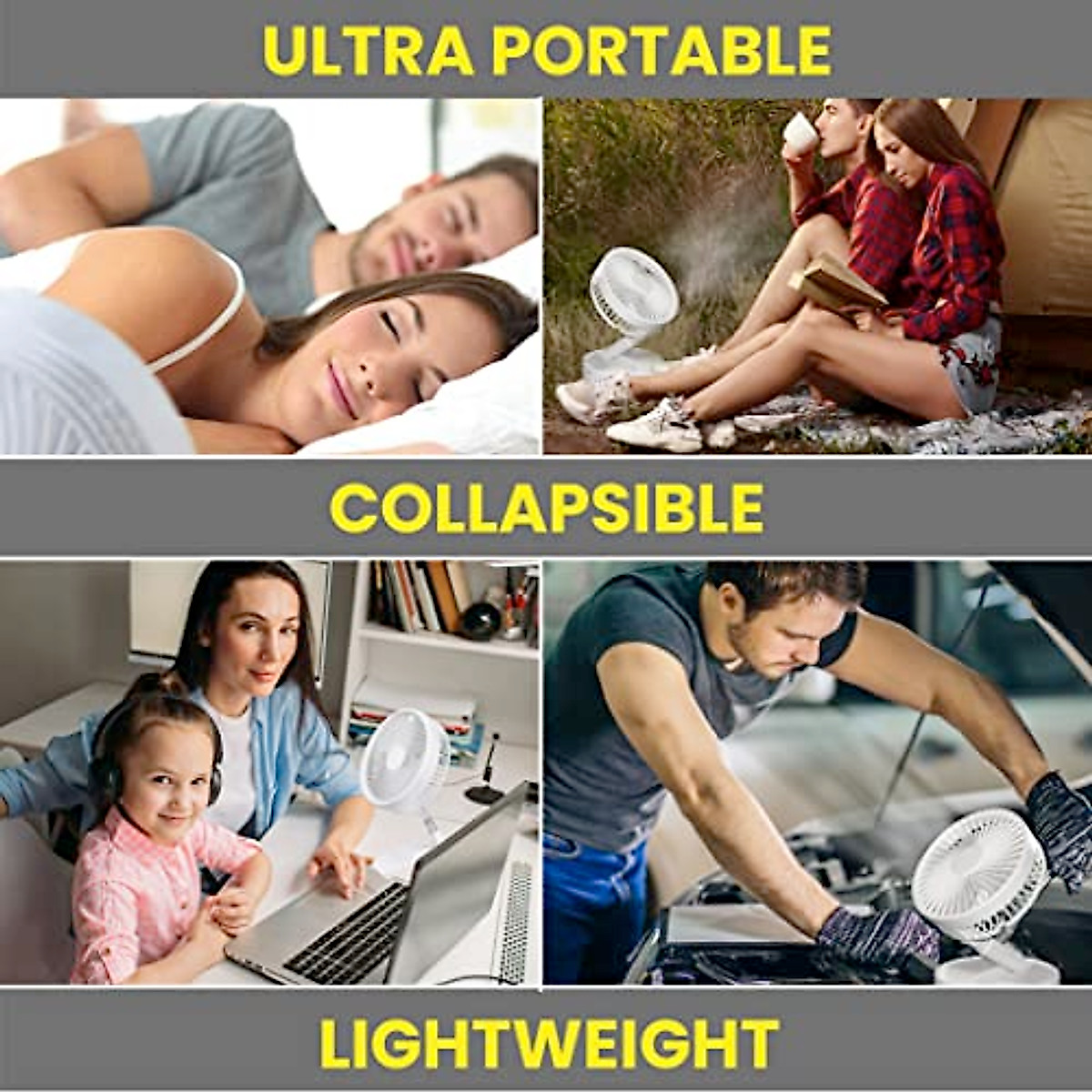 My Foldaway Fan Mini Desktop Fan | Ultra-Portable Lightweight Compact Tabletop Fan | Extends up to 12” | 2 Speed Modes | Uses AA Batteries or USB Power Wire | Desk Fan, Nightstand Use | Whisper Quiet