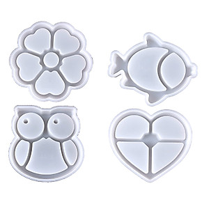 4 PCS Jewelry Tray Resin Mold,Flower Heart Fish Owl Tray Silicone Mold,Jewelry Storage Box Resin Casting Mold for DIY Epoxy Crafts