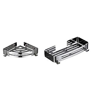 DOITOOL 2pcs Bathroom Storage Rack with Hooks Decorative Stainless Steel Wall Mounted Punch Free Floating Shelf Holder for Bathroom Kitchen Silver 30X22cm