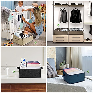 BALEINE 3 Pack Closet Storage Bins for Shelves, Trapezoid Clothing Organizer with Handles, Foldable Linen Fabric Box Containers for Home Bedroom Office, Winter Gray Small