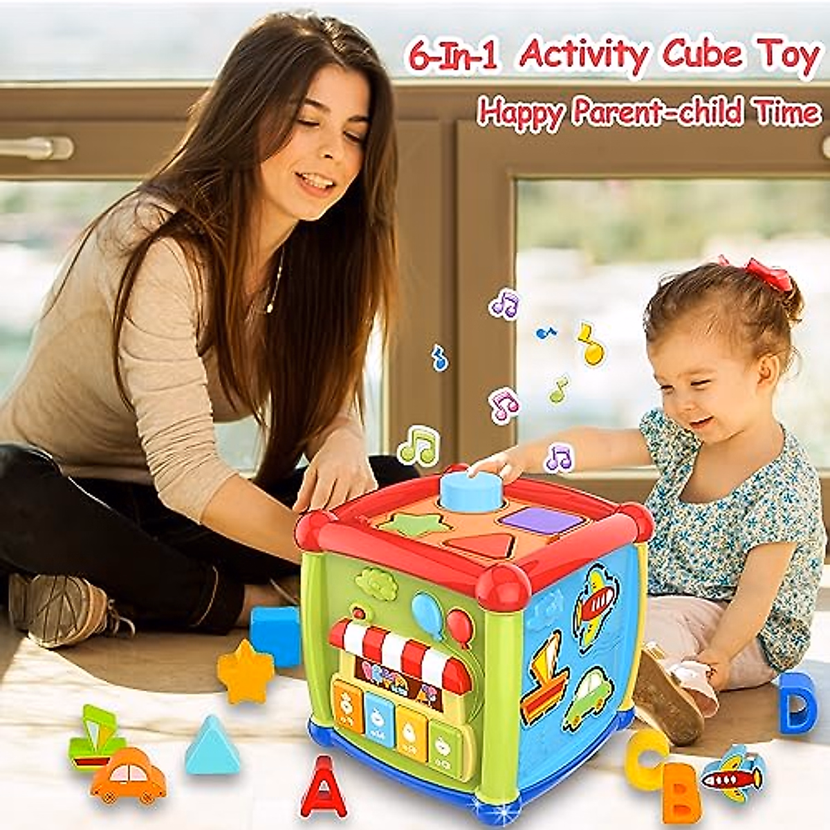 Gzolxkwin Activity Cube Baby Toys 6 to 12 Months,6-in-1 Early Learning Montessor Toys for 1 Year Old Shape Sorter Piano Keyboard Light Up Music Toddlers Toys for 1 2 Years Boys Girls Gifts
