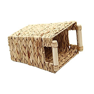 JJSQYLAN Woven Water Hyacinth Storage Basket Wastebasket Straw Storage Basket Decorative Storage Basket with Wood Handles for Kitchen, Home, Office, Craft, Laundry, Utility Room