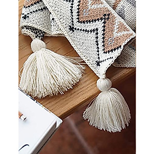 Boho Throw Blanket, Knitted Tassel Brown Throw Blankets, Soft Lightweight Vintage Tan Throw Blanket for Sofa Couch Bed and Living Room- All Seasons (50x60 Inch)