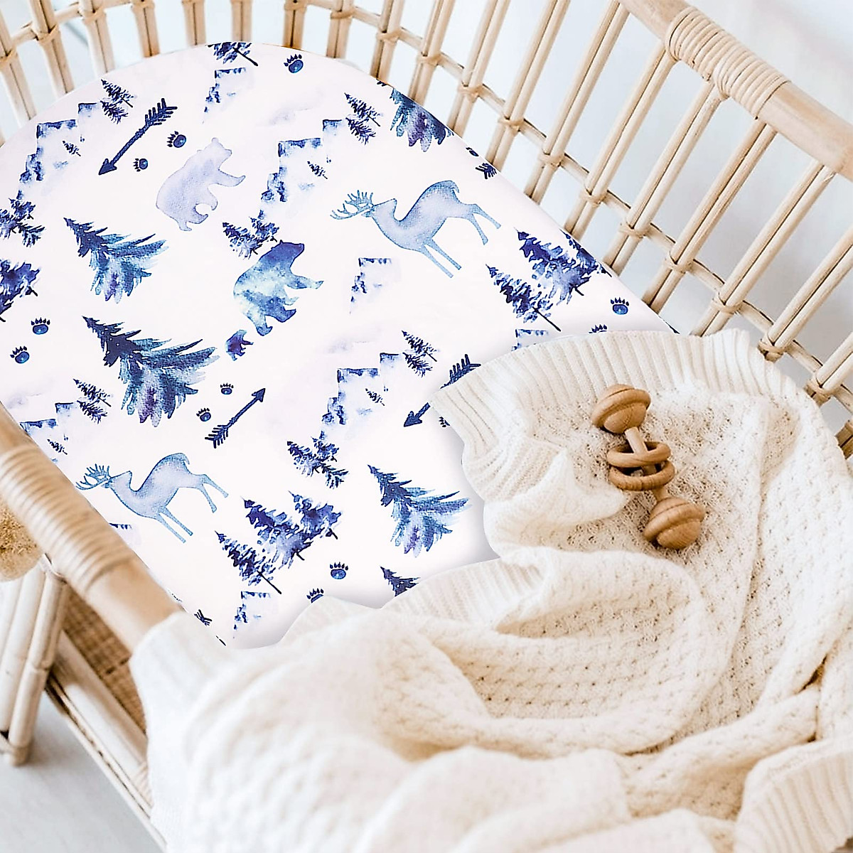 Pea Pod Bassinet Sheets Set 2 Pack for Baby Boy Girls, Soft Jersey Knitted Fitted Sheets for Cradle or Bassinet Pad Oval Rectangle and Hourglass Bassinet Mattress, Woodland Animal