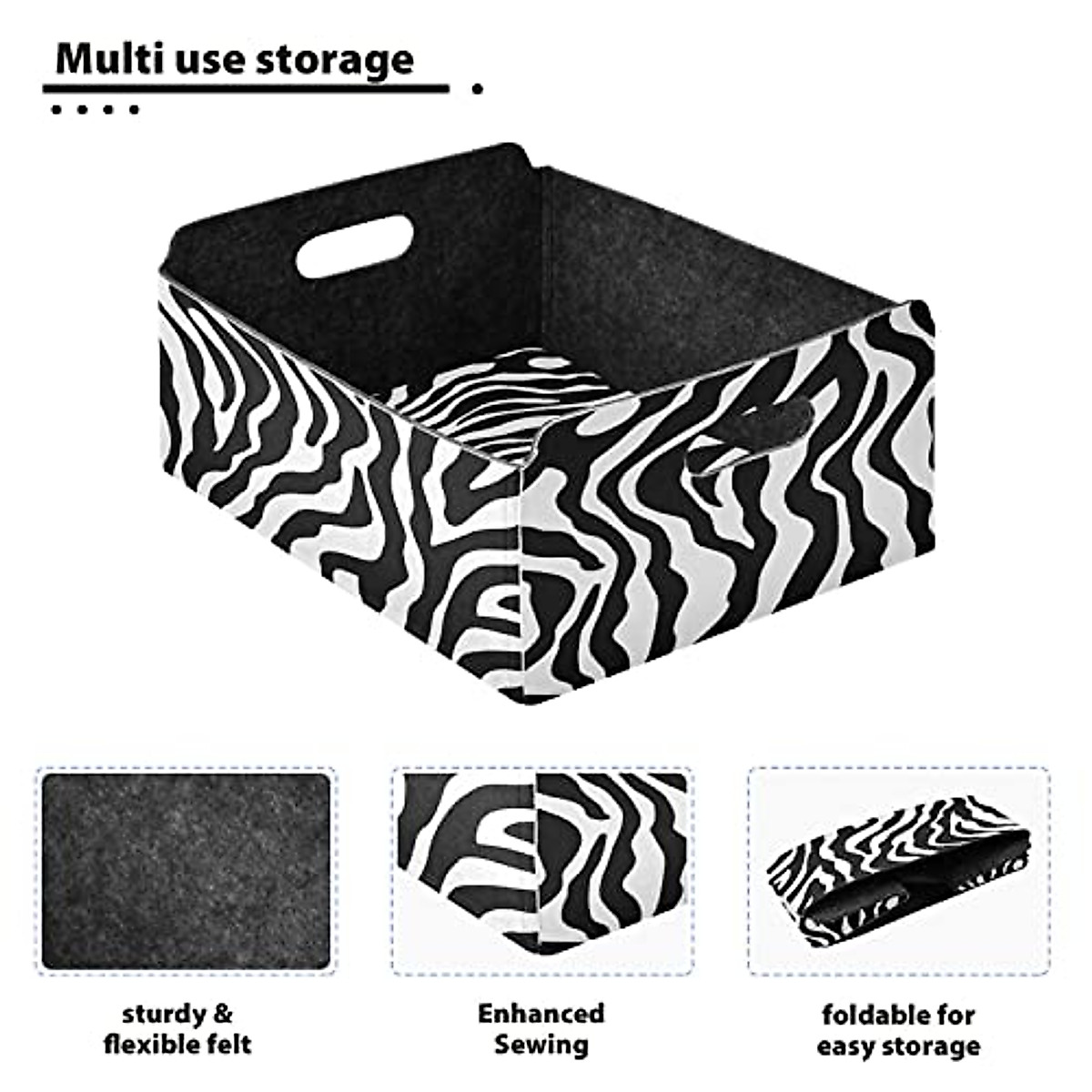 Kigai Collapsible Felt Storage Bins Zebra Rectangle with Handle Storage Bins Baskets Toys Storage Basket for Organizing Closet Clothes Office Books Home Decor