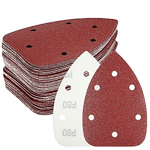 60PCS Triangular Sander Sandpaper, HYCHIKA Detail Sander Sandpaper Assorted 60/80/100/120/180/240 Grits with 6 Holes for Wood Sanding, Fit 3.92inch Qscillating Multi Tool Sander Machine