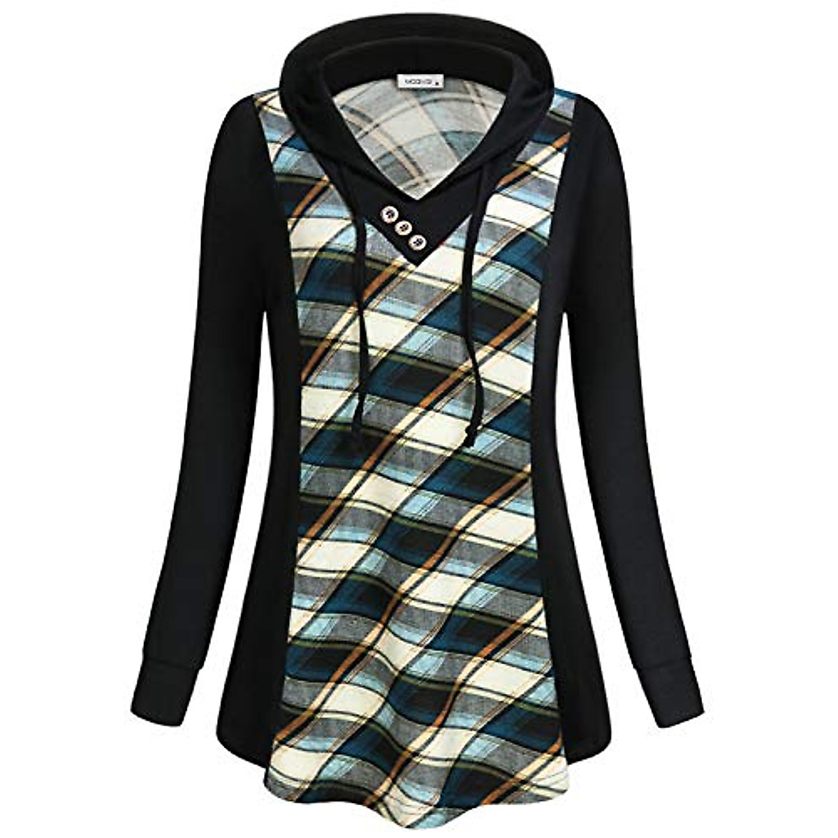 MOQIVGI Womens Plaid Hoodie Vneck Long Sleeve Sweatshirt Pullovers Modest Hipster Pretty Checkered Leisure Tunic Tops Soft Surroundings Clothing Blue Large