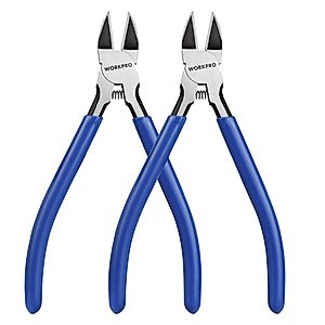 WORKPRO 2 Pack Wire Cutters, 6 Inch Precision Flush Cutters, Spring Loaded Side Cutting Pliers, Sharp Diagonal Cutters for Crafts, Jewelry Making, Electronics