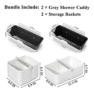 WeshyiGo 2-Pack Grey Shower Caddies and 2 Pack Deformable Plastic Shower Caddy Basket,with handles, Portable Bathroom Caddy Basket, For Bathroom、 room、 Kitchen and College Dorm（White）