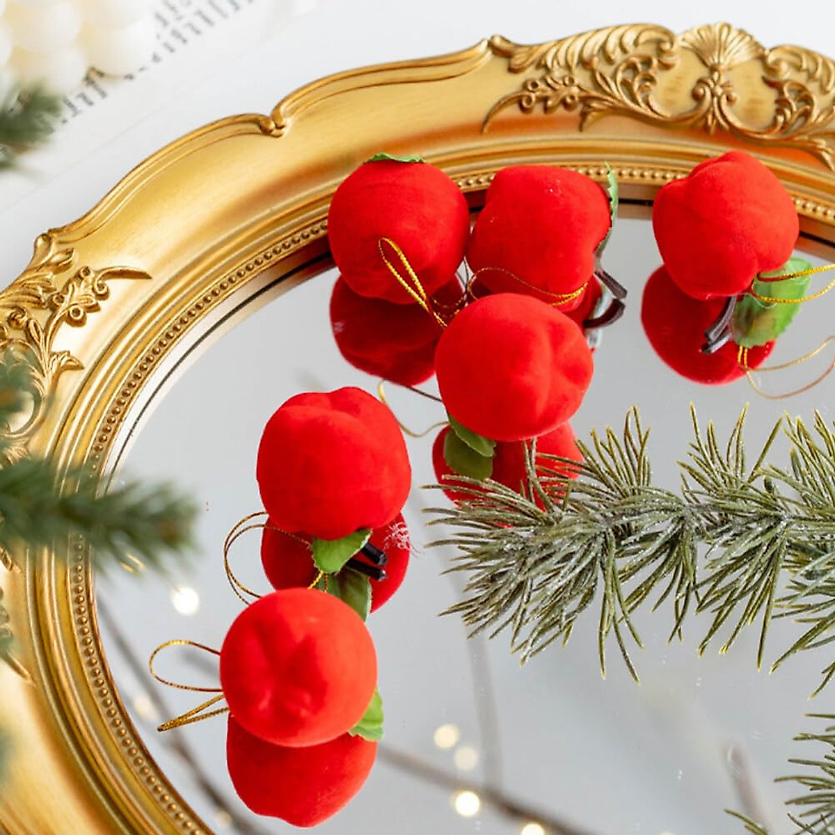 Artibetter Shatterproof Christmas Tree Baubles, Christmas Tree Pendant Foam Red Apple Decoration Christmas Apple Ornament Apple Shaped Hanging Xmas Tree Decor 60Pcs 2cm