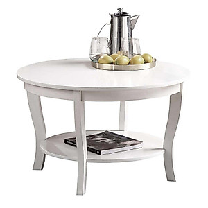 Convenience Concepts American Heritage Round Coffee Table with Shelf, White