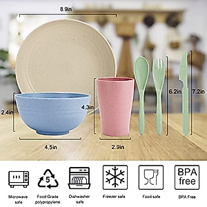 Wheat Straw Dinnerware Sets(24 pcs),Unbreakable Dinnerware Set for 4,Microwave & Dishwasher Safe Dinnerware,Kids Plates and Bowls Sets,Lightweight & Unbreakable Reusable Dishes,Camping Dish Set