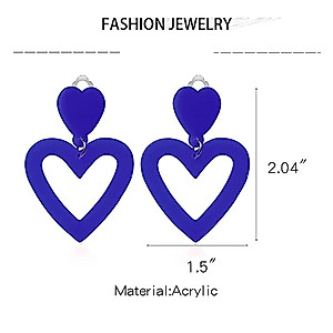 Clip on Earrings Non Piercing Hot Pink Earrings for Women Double Heart Dangle Drop Earring Neon Big Love Heart Dangle Earrings for Girls Hypoallergenic 4th of July Gift Red Green Blue Black Earrings