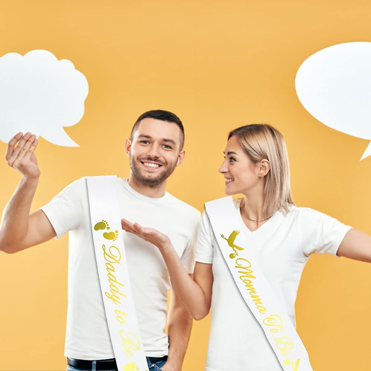 CoolerthingsDG, "Momma To Be" & "Daddy To Be" Baby Shower Sash Bundle, Favors, Mommy Supplies Gender Reveal (White)