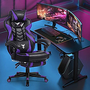 Purple Gaming Chair, Reclining Computer Chair with Footrest, High Back Gamer Chair with Massage, Large Computer Gaming Chair, Racing Style Desk Chair for Gaming, Big and Tall Gaming Chairs for Adults