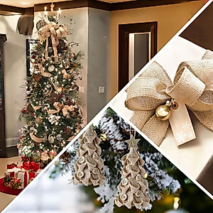 Phinus Burlap Wired Edge Ribbon (Brown), Burlap Ribbon, 1.5inx16.5 Yard Burlap Wired Ribbon for Big Bow, Wreath, Tree, Weddings, Parties, Outdoor Decoration, Thanksgiving, Christmas