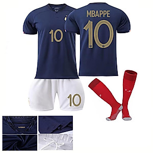 Soccer Jersey Kids,Soccer Jersey Boys No.10,Soccer Jersey for Kids Youth Football Jerseys 3 Piece Gift Kit Set(US, Age, 6 Years, 7 Years) Blue