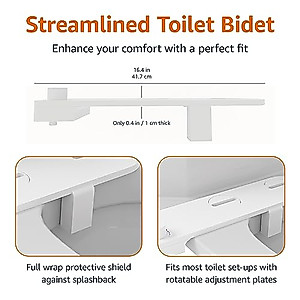 Amazon Basics Nonelectrical Bidet Attachment for Toilet with Water Adjustment, Slim, 16.42" x 4.61" x 3.5"