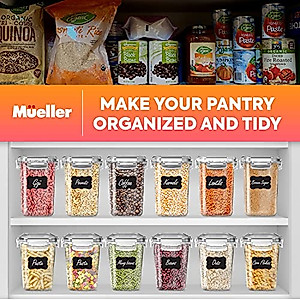 Mueller Airtight Storage Food Container Set with Lids – 12-Piece, Kitchen & Pantry Organization and Storage, Dishwasher, Freezer and Microwave Safe – 12 Labels, 4 Measuring Cups and Marker, White