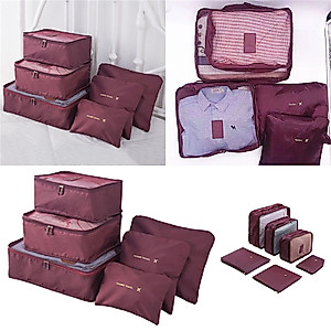 Storage Bags with Shoe Travel Cubes Carry on Packing Luggage Set 6 Organizers Portable Housekepping Packing Room Organizers Boxes for Car Travel Outside Moving Laundry(Burgundy)