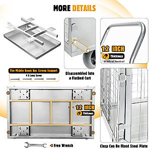 Platform Truck Cart with Cage 4in1 Foldable Platform Truck Heavy Duty Push Cart Dolly W/Swivel Wheels 1800lbs Capacity Flatbed Hand Truck Dolly Cart Multipurpose for Grocery/Laundry/Stall/Storage