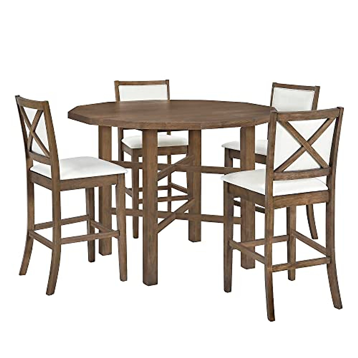 HAUSHECK 4 Counter Height Kitchen Room Irregular Round Table, High-Back Chairs, Rubber Wood Legs, Comfortable Cushioned, 5 Piece Dining Set for Small Places, Brown