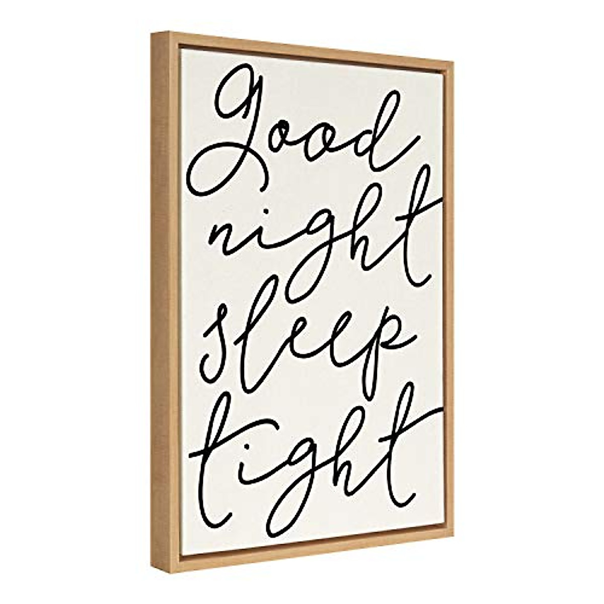 Kate and Laurel Sylvie Good Night Sleep Tight Framed Linen Textured Canvas Wall Art by Maggie Price of Hunt and Gather Goods, 18x24 Natural