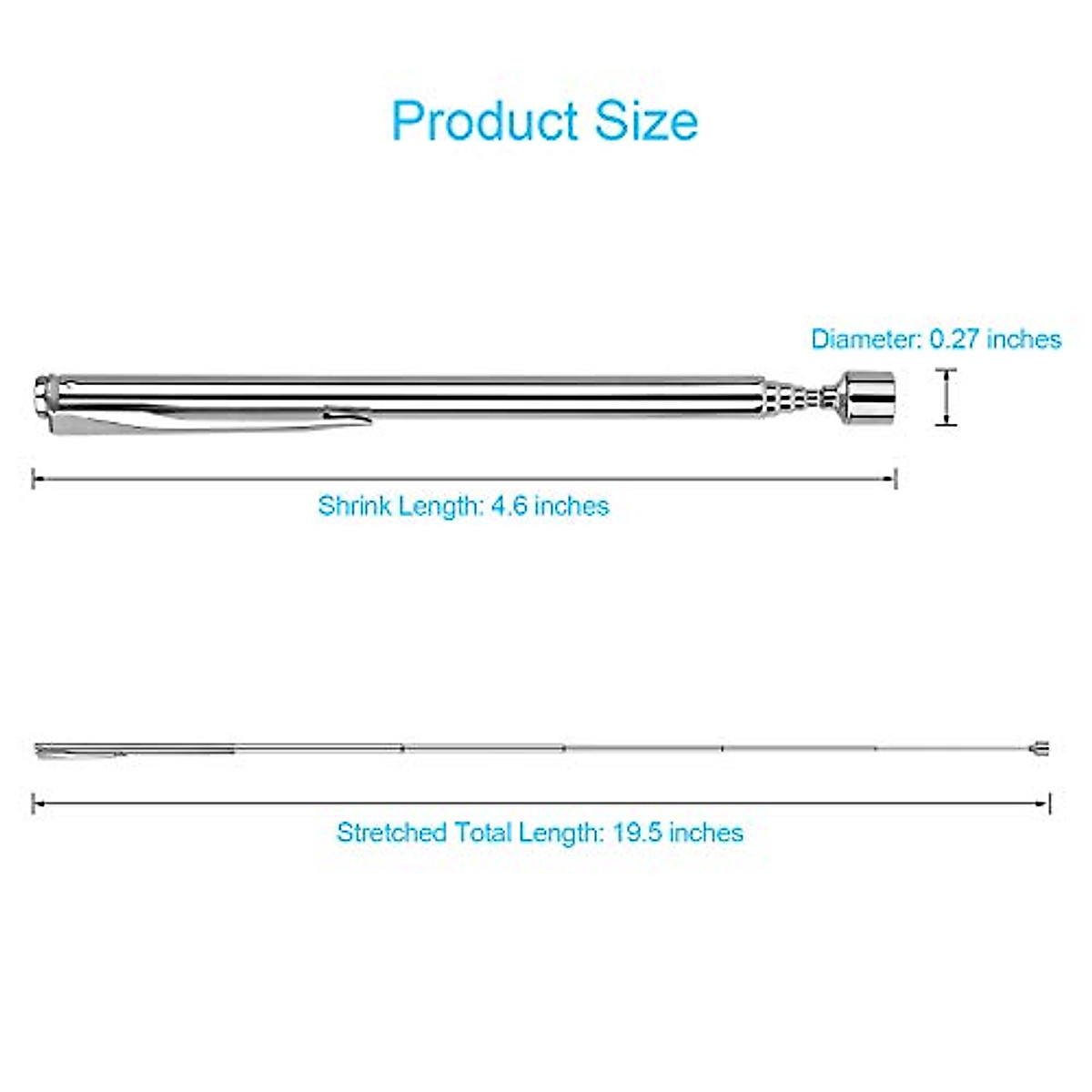 2 Pack Magnetic Pickup Tool, Telescoping Pick Up Tool, Pocket Pick-up Tool, Magnetic Retrieval Tool for Hard to Reach Places, Magnet Sticks, Mini, Light Weight, Gifts For Men, Dad, Handyman, Husband
