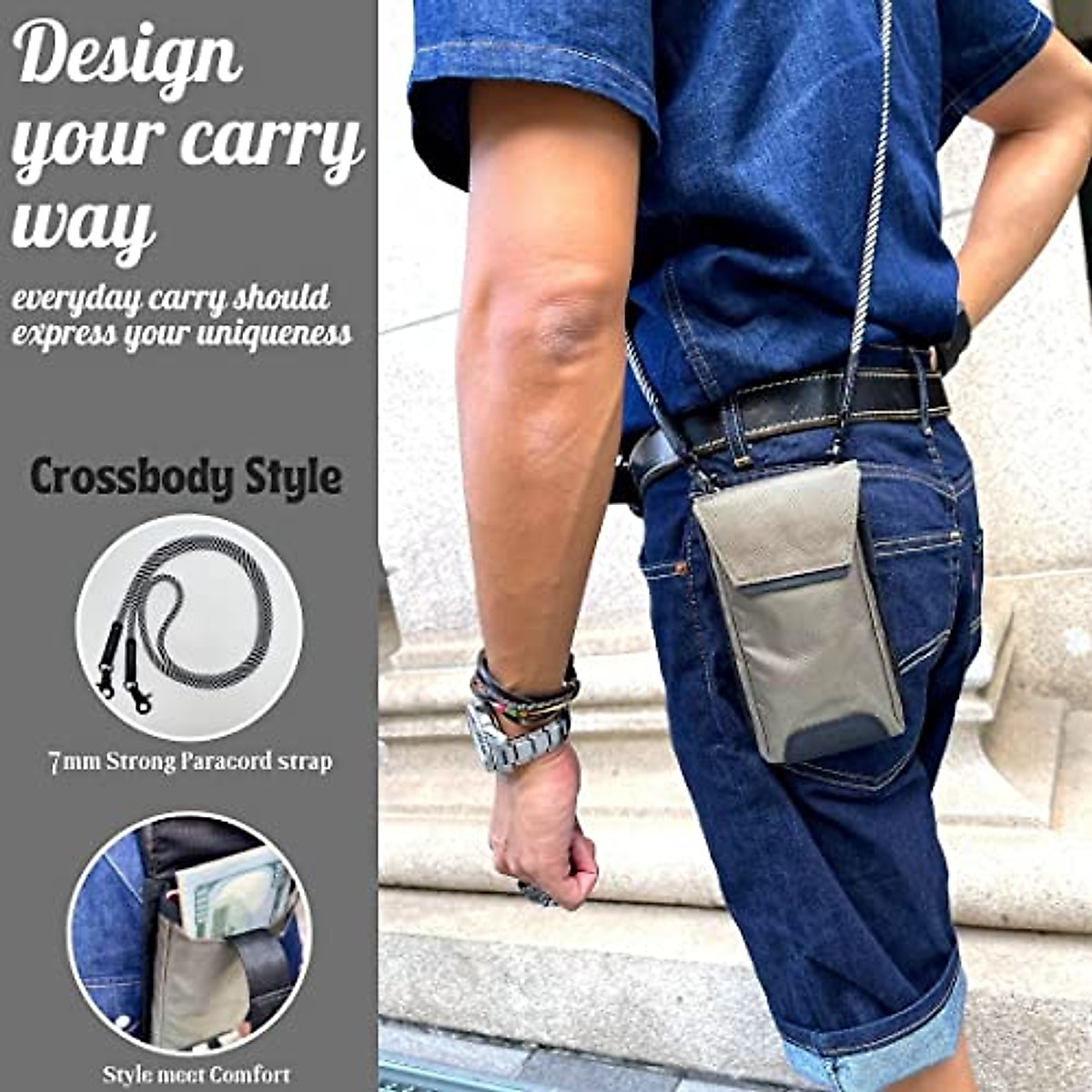 MO6N CrossBody cell phone purse with 7mm paracord lanyard - Compartments Fits up mobile, cards, and cash - Water resistance nylon with magnetic closure