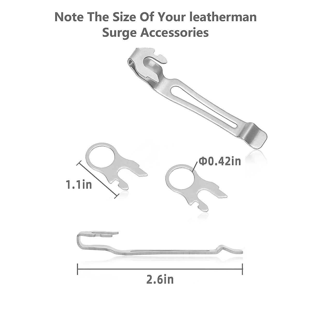 Quick-Release Pocket Clip/Upgrade designed standards stainless steel surge accessories，for Charge AL, Charge ALX, Charge Ti, Charge TTi, Quick Release Multi-Tool Pocket（2 pack）