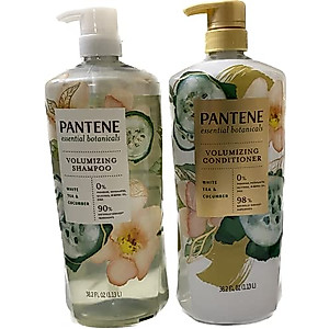 Pantene Essential Botanicals White Tea and Cucumber Volumizing Shampoo and Conditioner Set - 38.2 oz Per Bottle - 0% Parabens, Dyes, Mineral Oil, Phthalates, and Phosphates