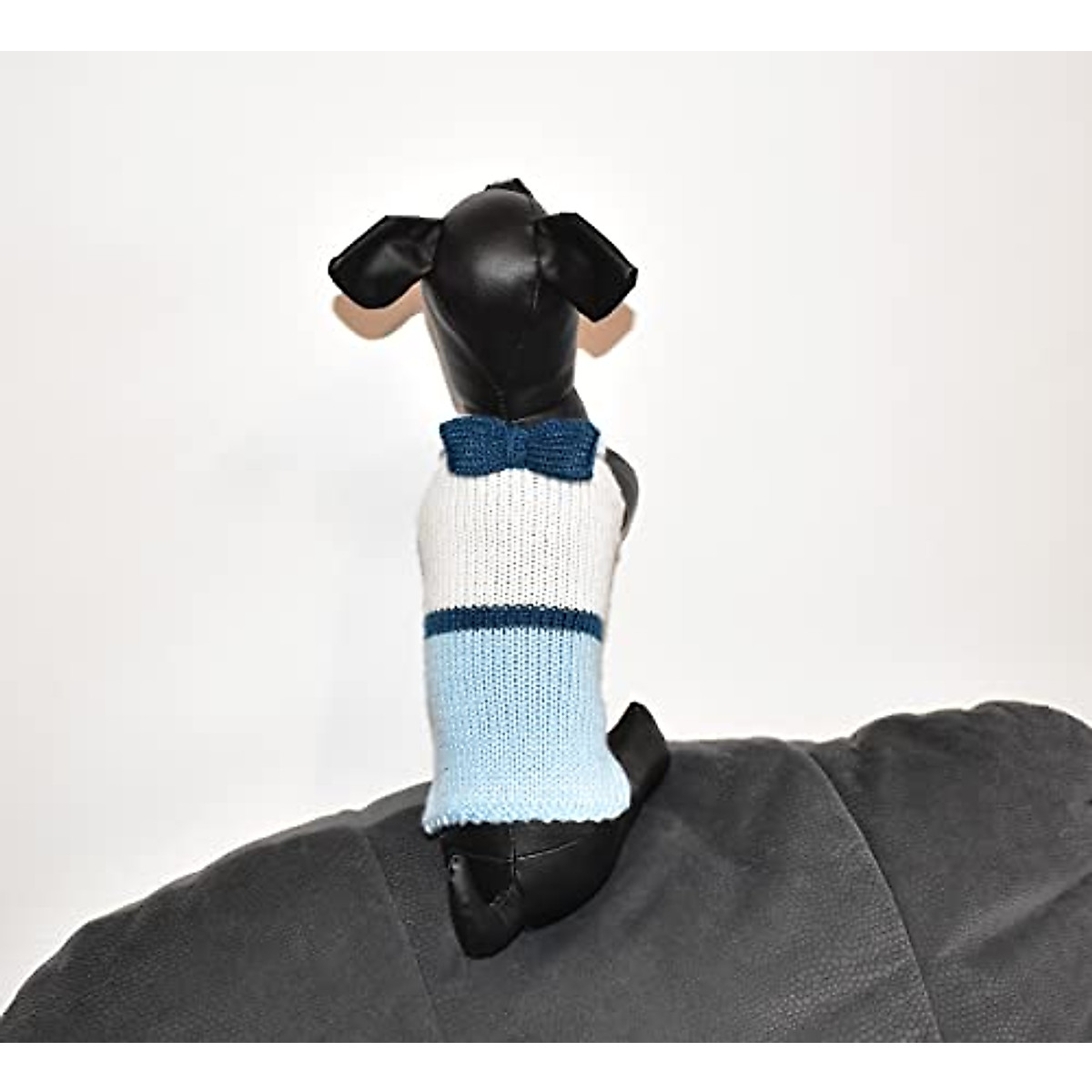 Tiny Dog Sweater Small Boy Teacup Dog Clothes Male Yorkie Chihuahua Clothing Mini Shih Tzu Outfit Pug Male - Knitted Puppy Costume with Ribbon Blue White (XXXS)