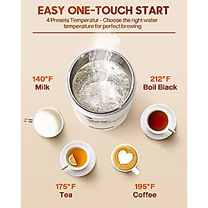 Portable Travel Kettle with Case, Spardar Portable Kettle for Travel 4 Temperature Control and Auto Shut-Off Travel Kettle Electric Small for Tea, Coffee, BPA Free, Boil Dry Protection, 380ml, White