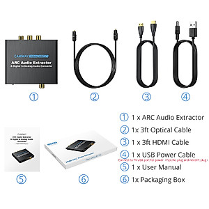 CAMWAY Digital to Analog Audio Converter,ARC Audio Extractor Audio Return Channel,Digital Optical SPDIF Coaxial and Analog 3.5mm L/R Stereo Audio Converter,Coaxial to 3.5mm and RCA
