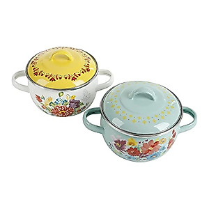 The Pioneer Woman Breezy Blossom Mini Dutch Oven with Lid - 2 Pack of 1.05QT Mini DutchOvens