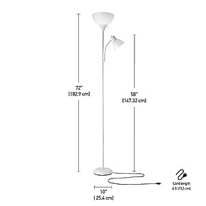 Globe Electric 67136 72" Torchiere Floor Lamp + Adjustable Reading Light, Matte White, Frosted Plastic Shade, 3-Step Rotary Switch on Floor Lamp Socket, Home Improvement, Home Office Accessories