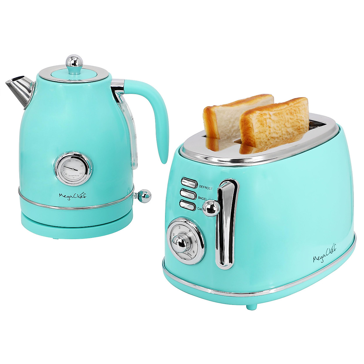 MegaChef 1.7 Liter Electric Tea Kettle and 2 Slice Toaster Combo (Turquoise)
