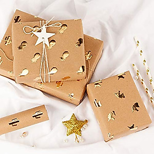 RUSPEPA Kraft Wrapping Paper Gold Foil Unicorn Pineapple Cactus Shiny Kraft Paper for Birthday, Holiday, Wedding Wrap - 6 Sheets Packed as 1 roll - 17.5 x 30 inches per Sheet